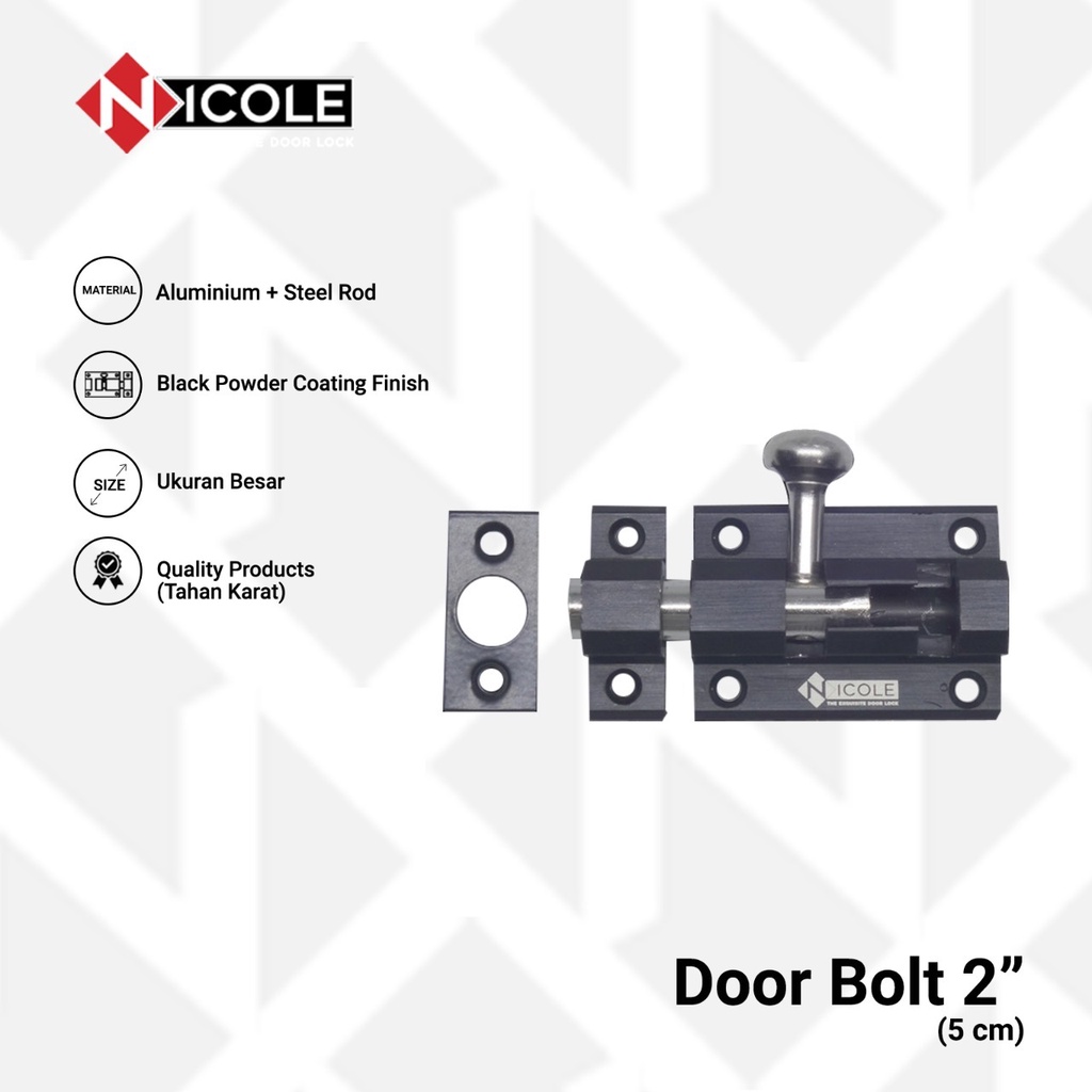Jual Nicole Grendel Slot Pintu Bulat Segi 6 / Hexagon Door Bolt Black ...