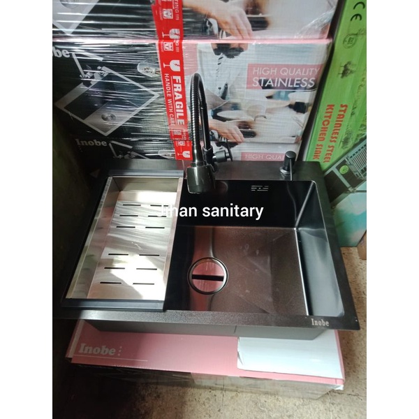 Jual Paket kitchen sink inobe black 6045 stainless / Paket kran ...