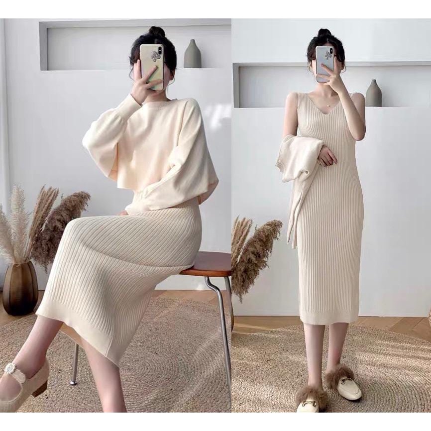 Jual St D11 DRESS RAJUT KANAYA 2IN1 bahan rajut goodquality,dress ld 46-104,pj 94cm,rompi kalong ...