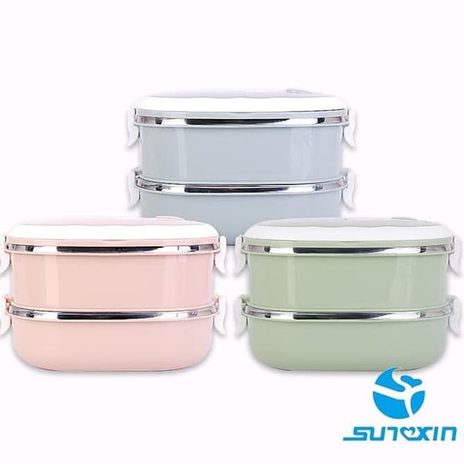 Jual LUNCH BOX SET/RANTANG PERSEGI SUSUN 2 STAINLESS STEEL/TEMPAT MAKAN ...