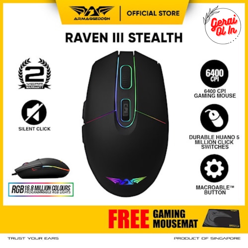 Jual Armaggeddon RGB Gaming Mouse Raven III Silent 6400cpi | Shopee ...