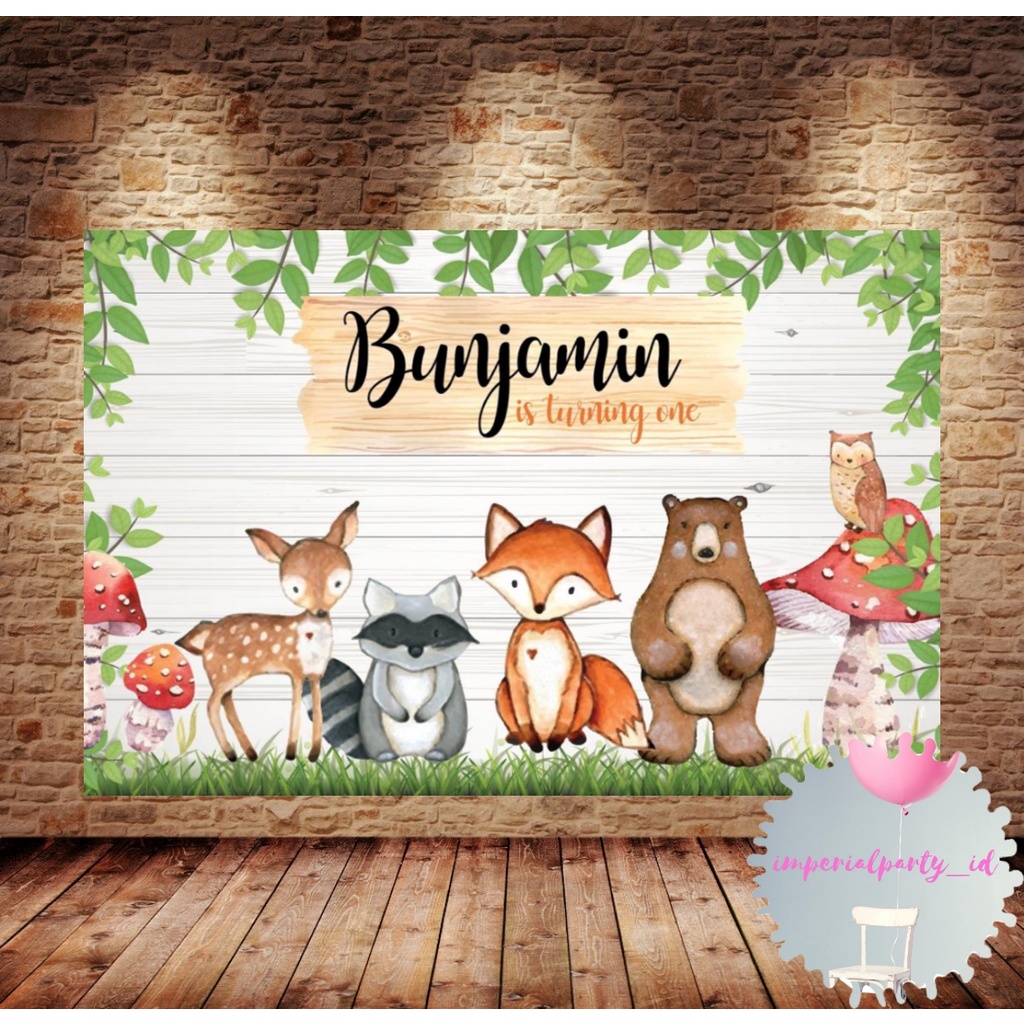 Jual Custom Backdrop Banner Spanduk Happy Birthday Woodland Animal ...