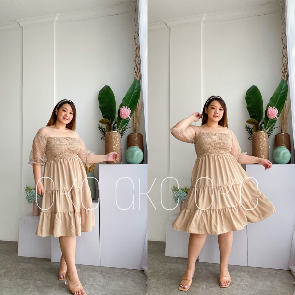 Jual Smoke Dress Jumbo | Dress Sabrina Full Karet Big Size | Dress ...
