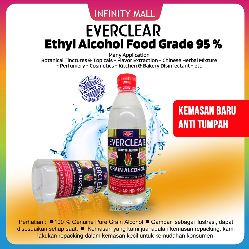 Jual Everclear Alkohol Food Grade Pure Grain Ethyl Alcohol 95% 500ML ...