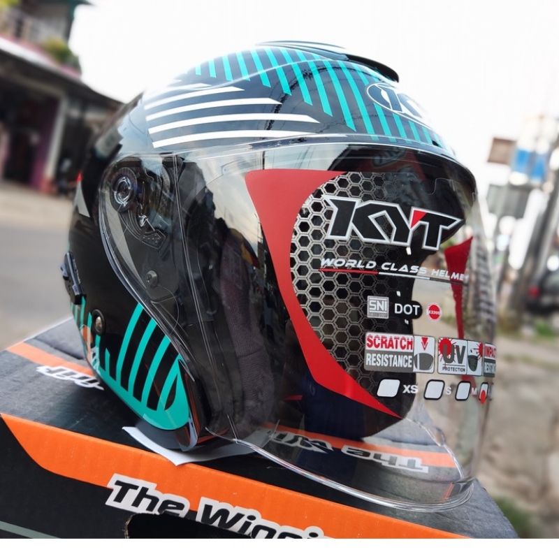 Jual HELM KYT KYOTO MOTIF 4 BLACK GREEN ORIGINAL HELM TOURING KYT KYOTO ...