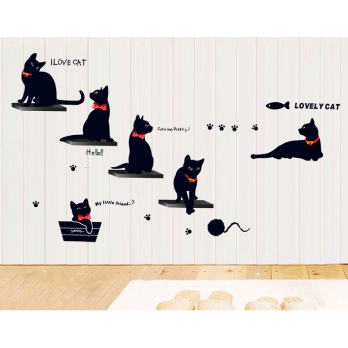 Jual Wall Sticker / Stiker Dinding / Kaca: 6 Ekor Kucing Hitam | Shopee ...
