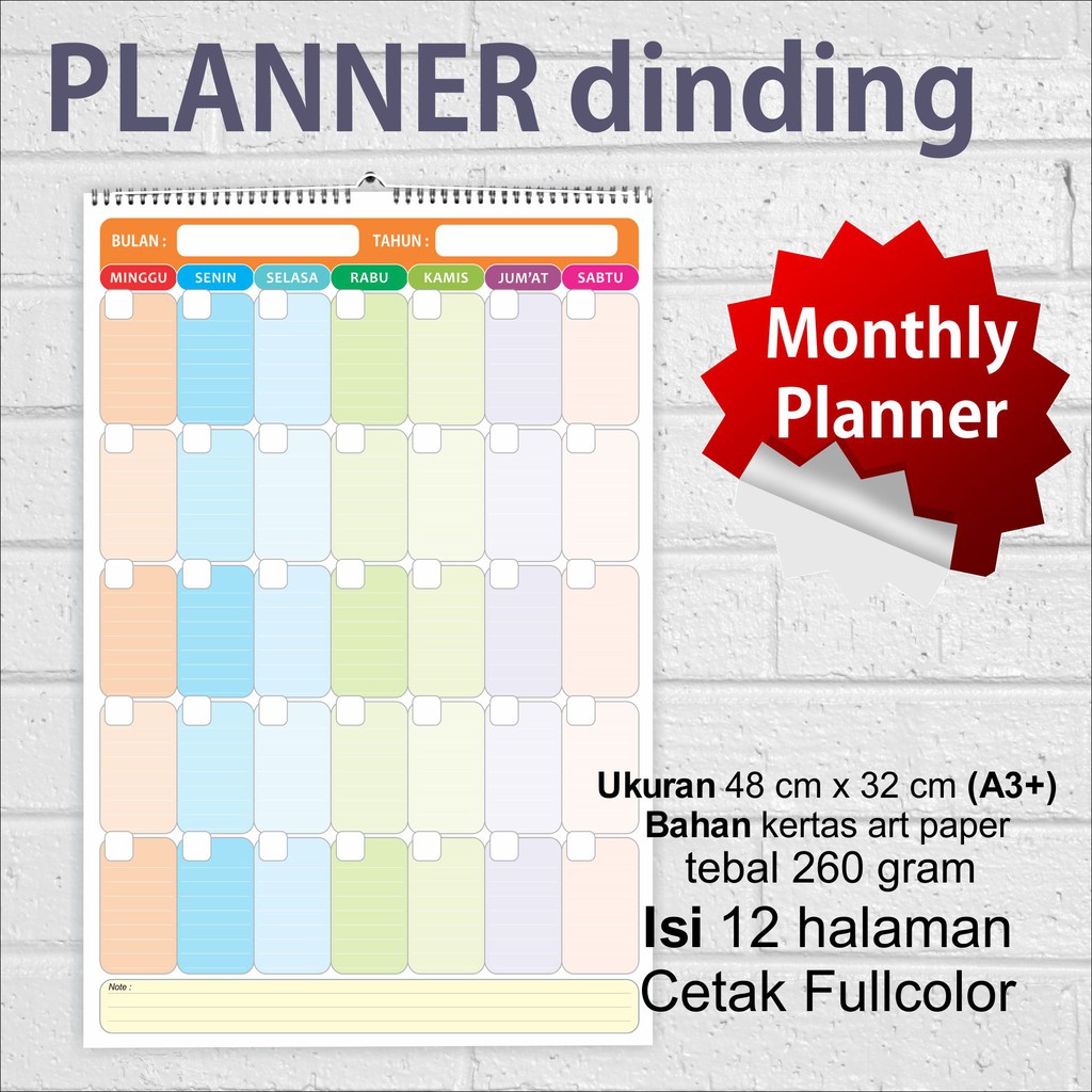 Jual Planner dinding bulanan / Schedule Calendar / Planner setahun ...