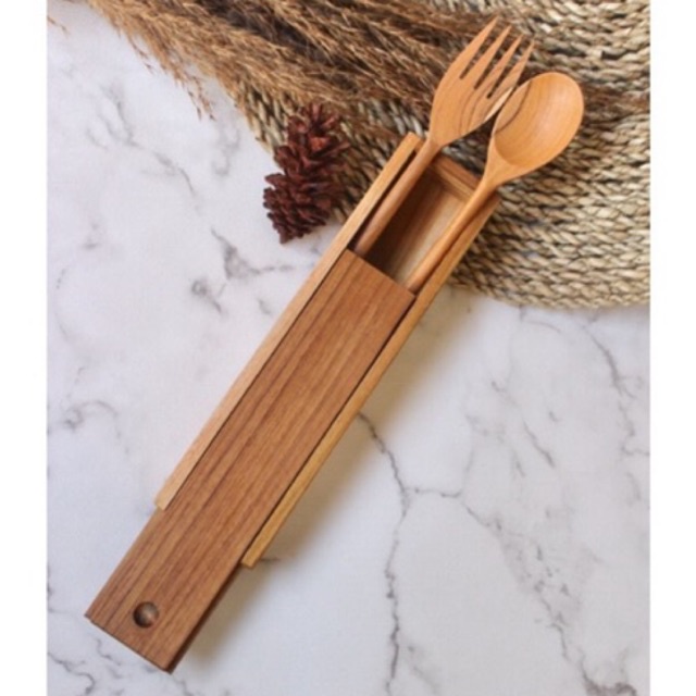 Jual Kotak sendok dan garpu kayu jati | Cutlery Set | Storage Box ...