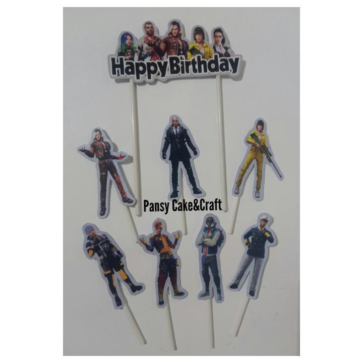 Jual Cupcake topper / cake topper Free Fire + banner birthday EKONOMIS ...