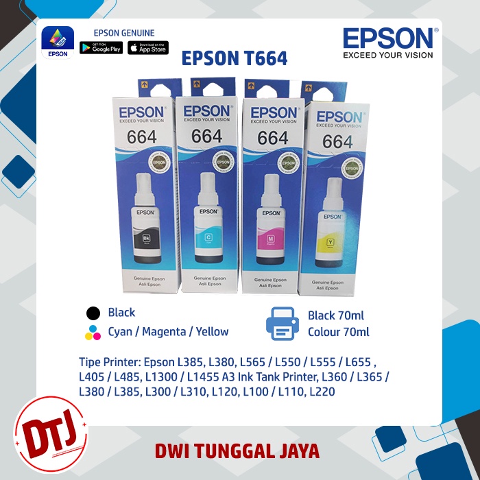 Jual Tinta Epson 664 / L100 Black, C, M & Y (T6641/6642/6643/6644 Series) Original | Shopee ...