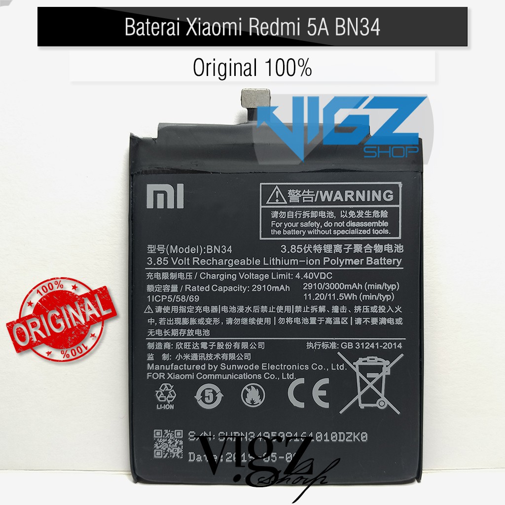 Jual Baterai Xiaomi Redmi 5A BN34 Original 100% | Shopee Indonesia