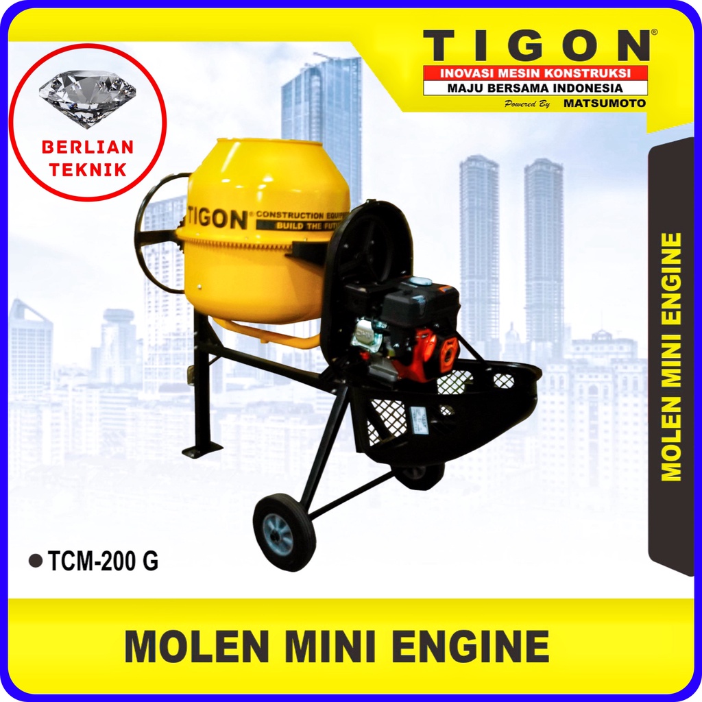 Jual Beton Molen Concrete Mixer Semen Tigon 200 Liter + Engine 7 HP | Shopee Indonesia