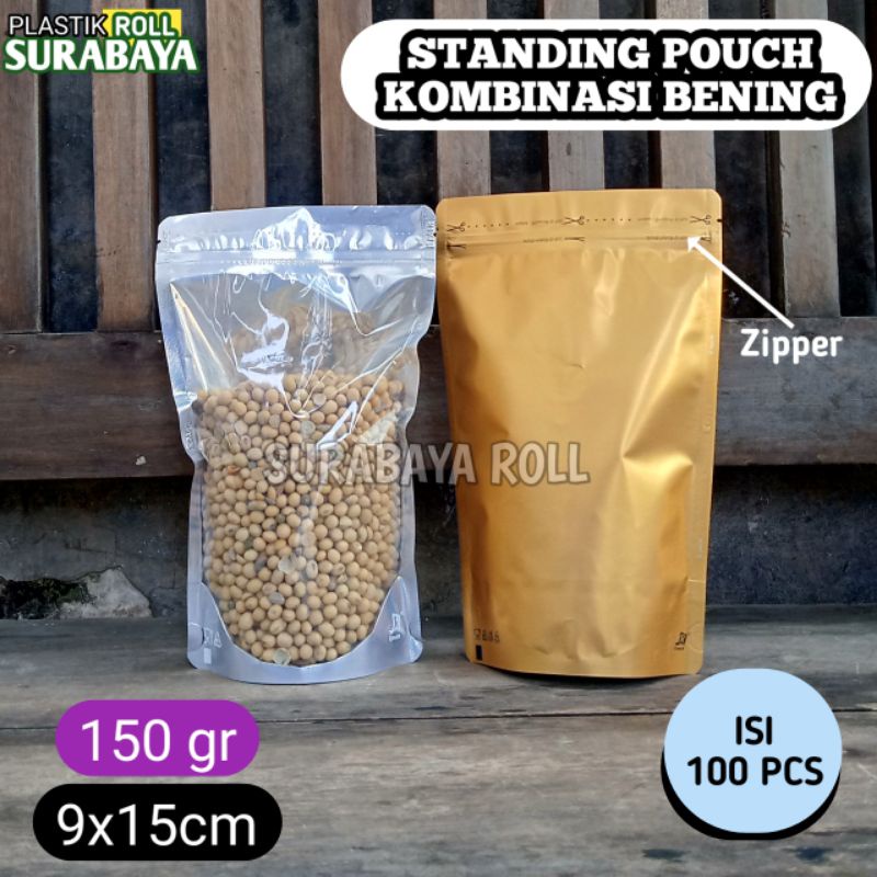 Jual ISI 100 PCS Standing Pouch GOLD KOMBINASI 150 gram 9x15cm TRANSMET ...