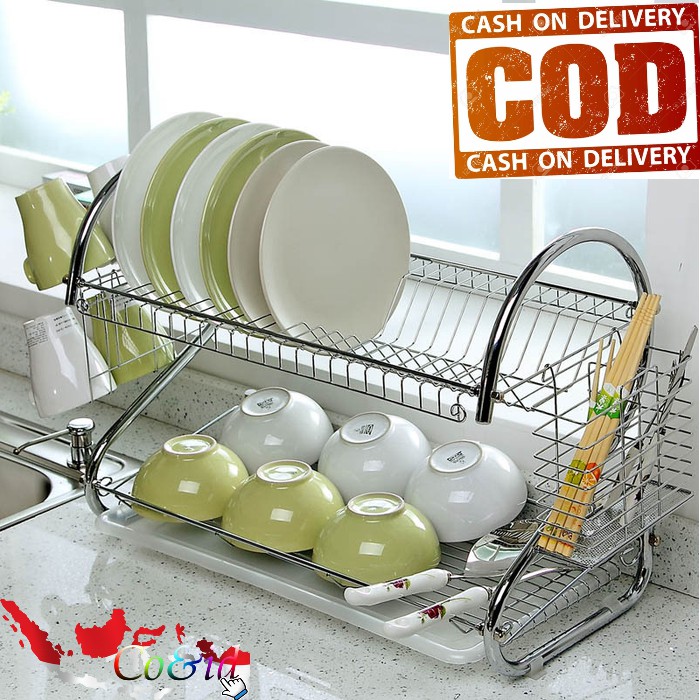 Jual Rak Piring Stainless Minimalist 2 Susun Tingkat Peralatan Dapur ...