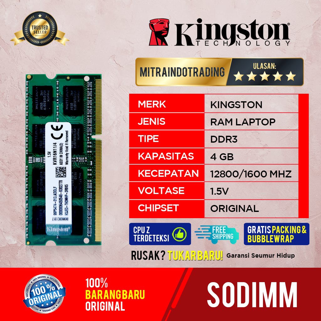 Jual RAM KINGSTON SODIMM DDR3 4GB PC12800 NON L 1.5V LAPTOP | Shopee Indonesia