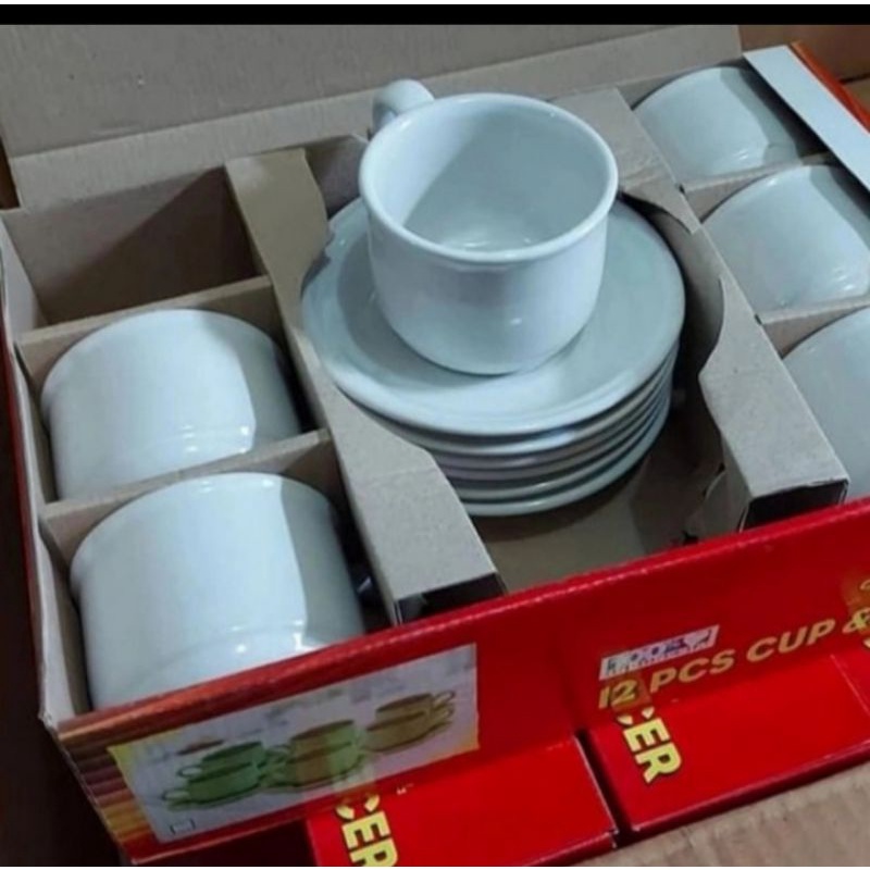 Jual 6 Cangkir + 6 pisin cangkir set keramik Nikura/ Glass Set / Tea ...