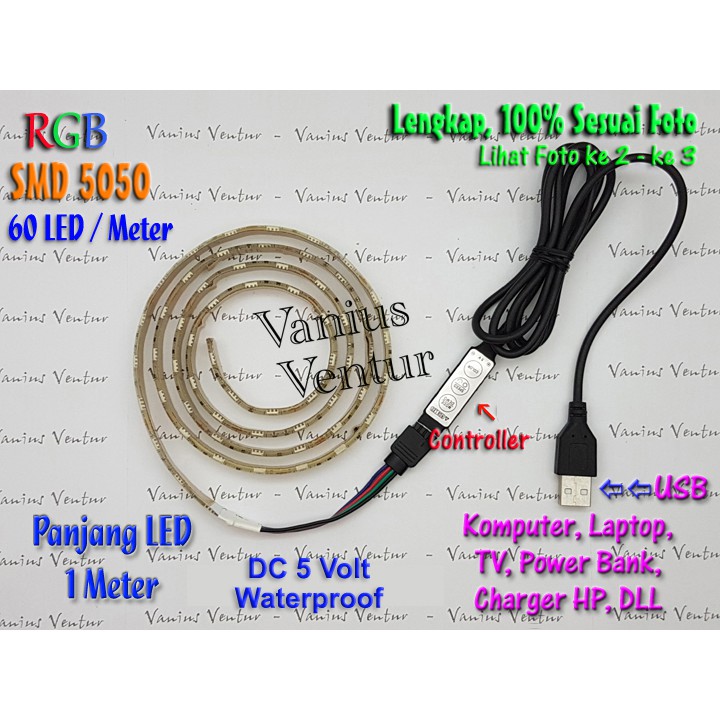 Jual LED Strip RGB 5V USB Panjang 1 Meter + Controller | Shopee Indonesia