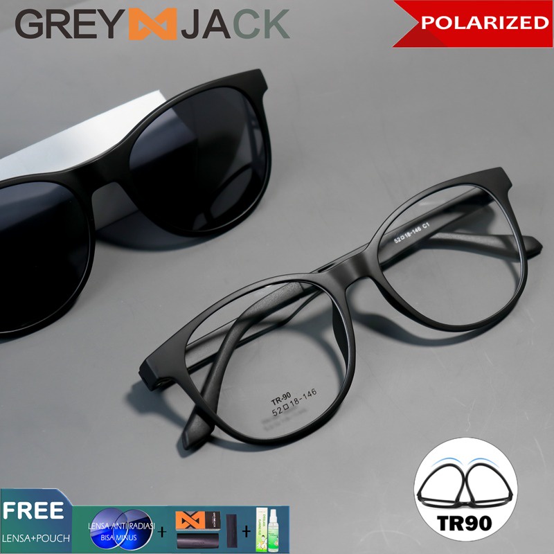 Jual Grey Jack Kacamata Clip On Polarized Anti UV 2in1 Tr90 Model Kotak New Bisa Minus ...