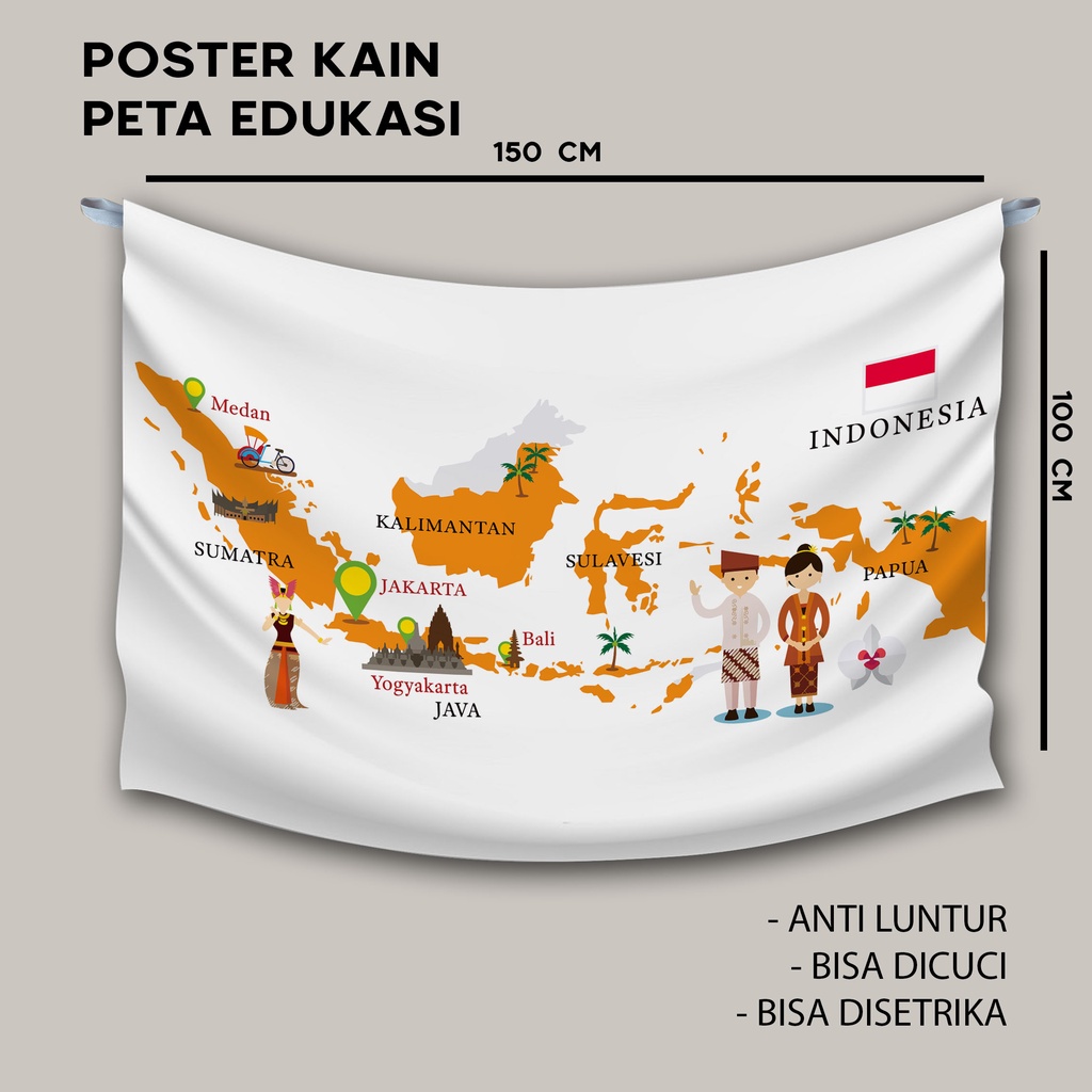 Jual POSTER KAIN EDUKASI DEKORASI KELAS PETA INDONESIA | PETA DUNIA ...