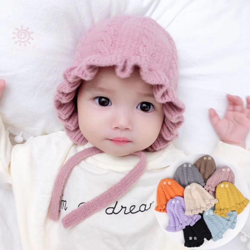 Jual Topi Bayi Bonnet Ruffle hat baby girl perempuan import Rajut ...