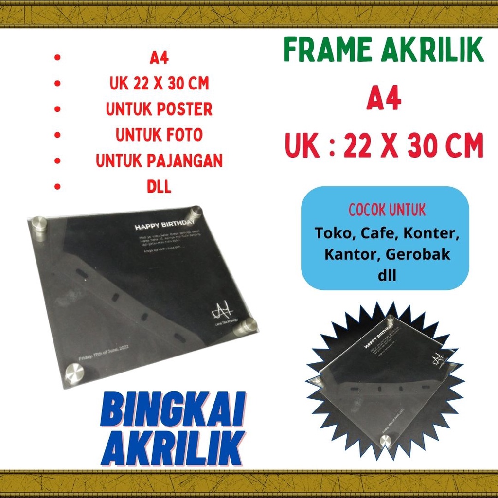 Jual BINGKAI AKRILIK A4 ( 22 X 30 CM ) | BINGKAI POSTER | BINGKAI FOTO ...