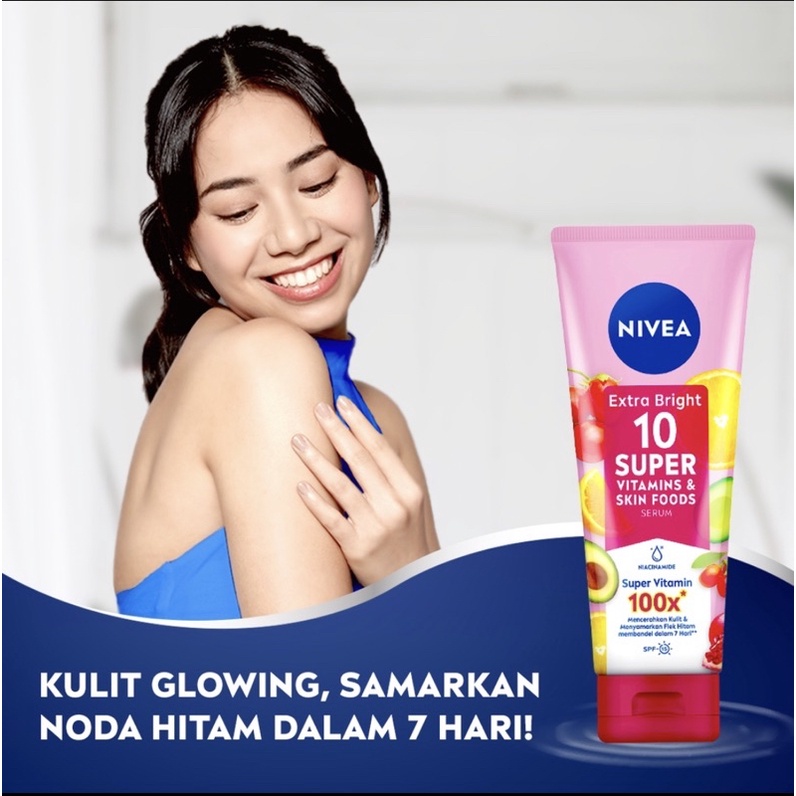 Jual NIVEA Extra Bright Body Serum 10 Super Vitamin & Skin Food 180mL | Shopee Indonesia