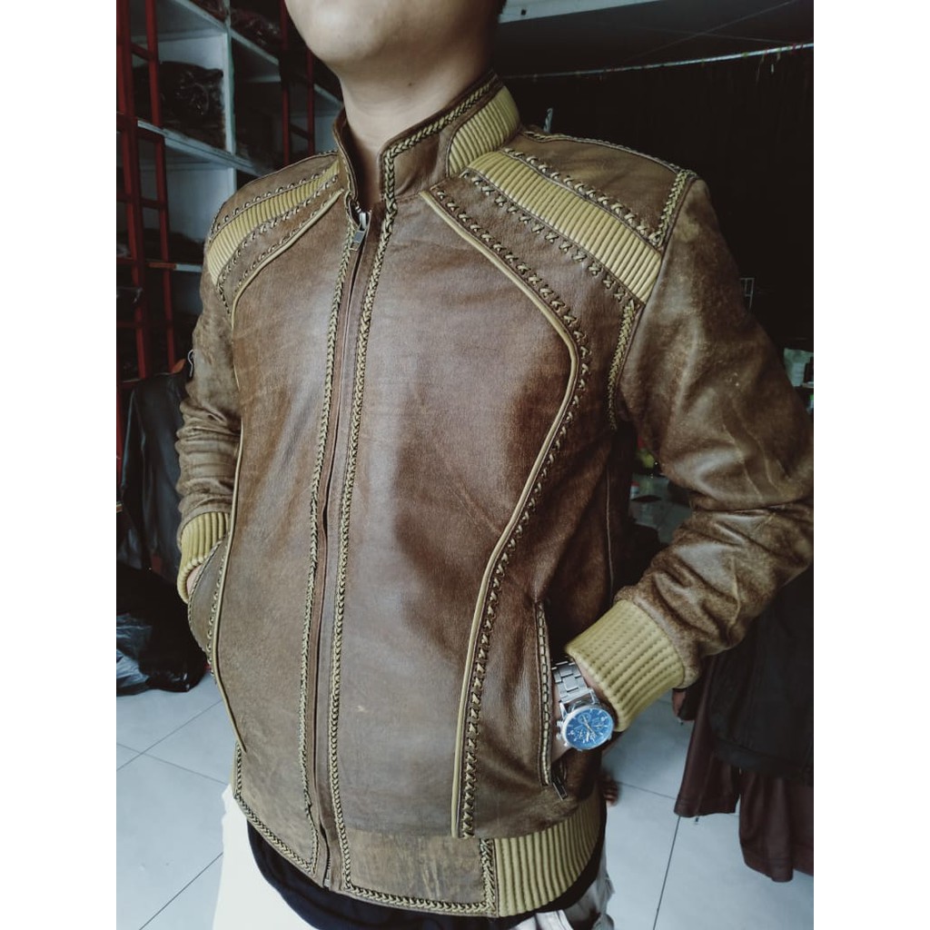 Jual Jaket Kulit Domba Asli Pria Elegant Brownie Model Sulam Warna Wast ...