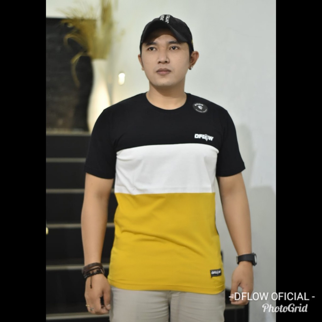 Jual KAOS ORIGINAL DFLOW KOMBINASI FREE STICKER (hitam putih kuning) | Shopee Indonesia