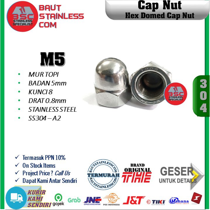 Jual MUR TOPI M5 CAP NUT STAINLESS SS304 A2 ISI 5 PCS | Shopee Indonesia