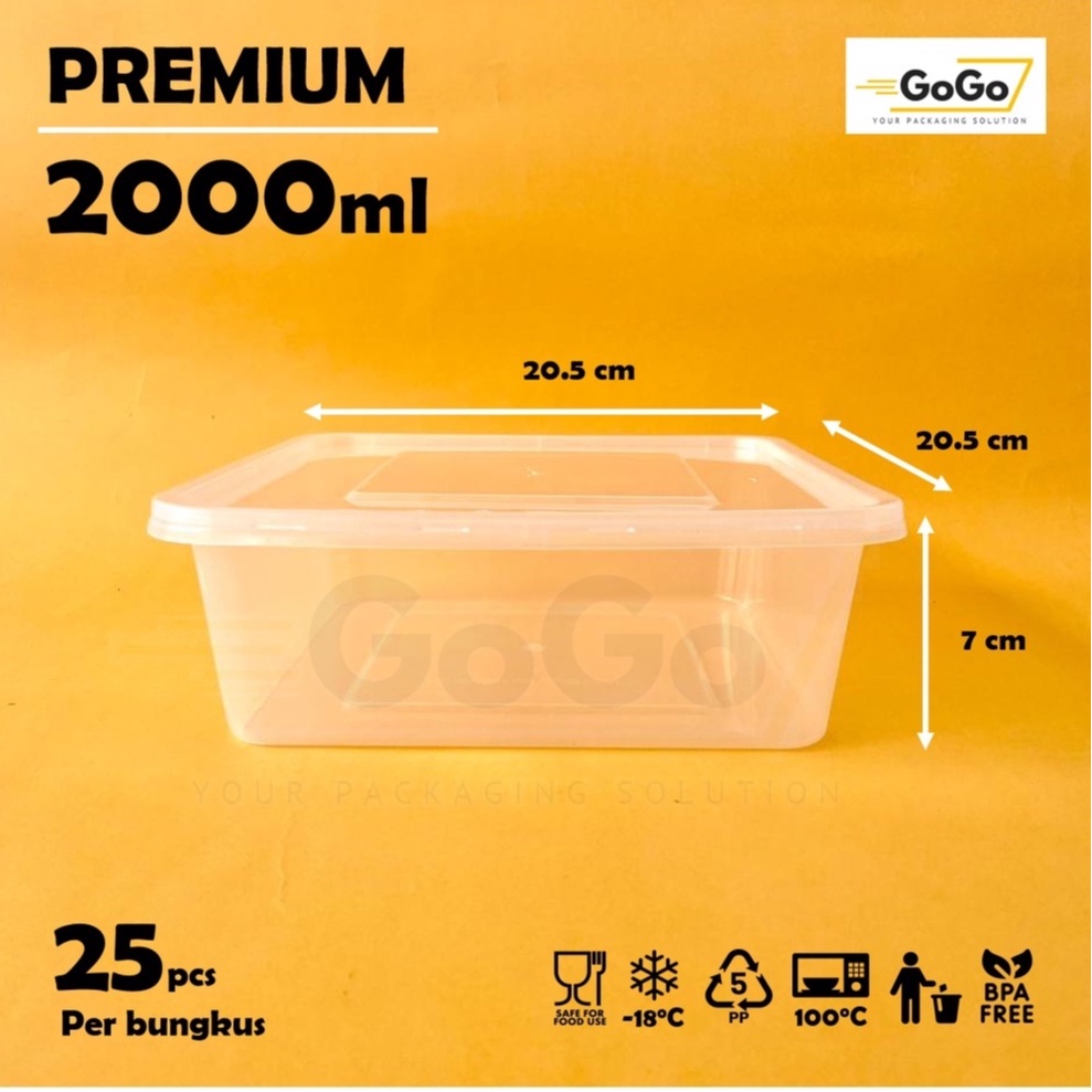 Jual Kotak Makan Plastik Thinwall Persegi 2000 ML / Food Container 2000 ...