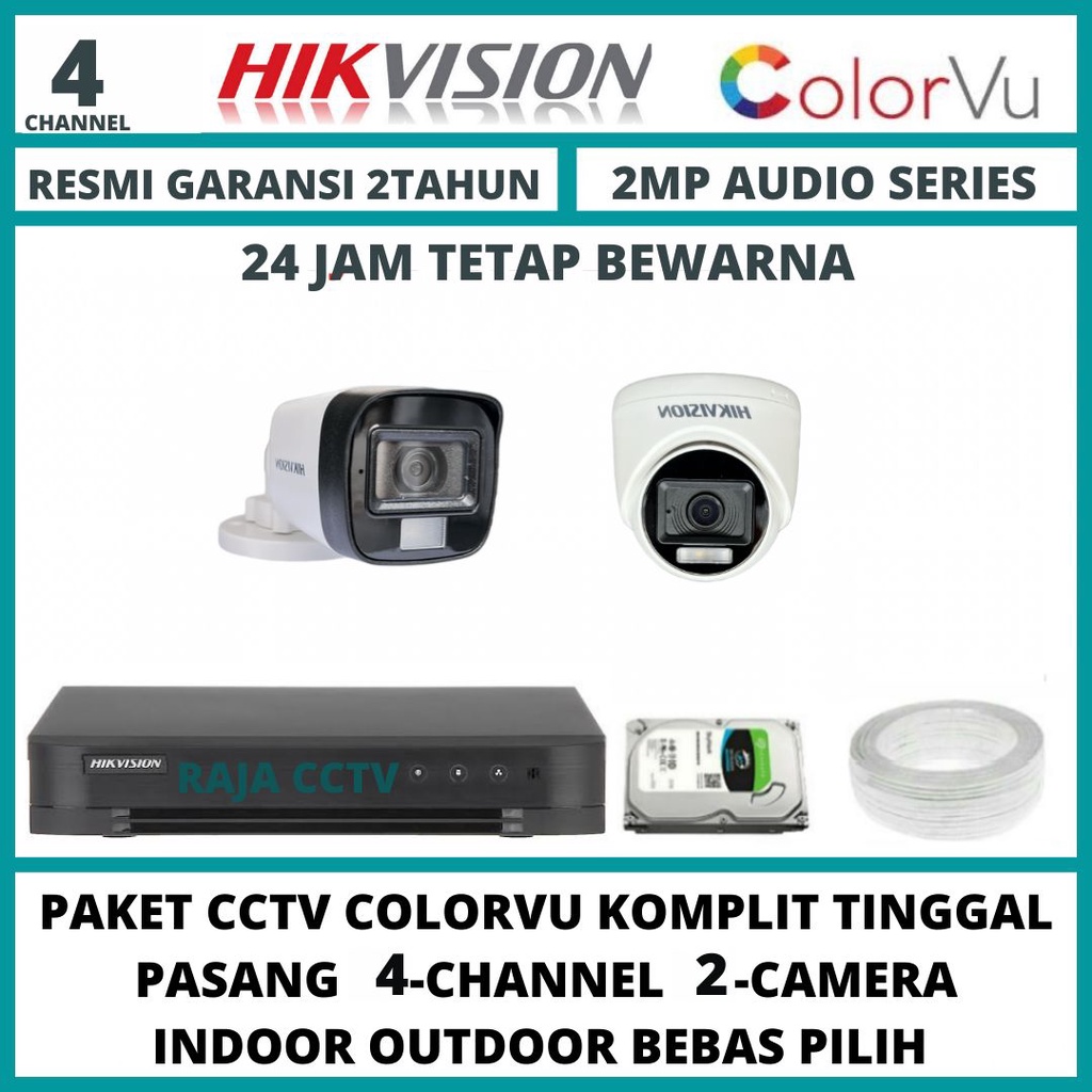 Jual PAKET CCTV HIKVISION 2MP COLORVU 4 CHANNEL 2 CAMERA TURBO HD KAMERA CCTV COLORFUL | Shopee ...