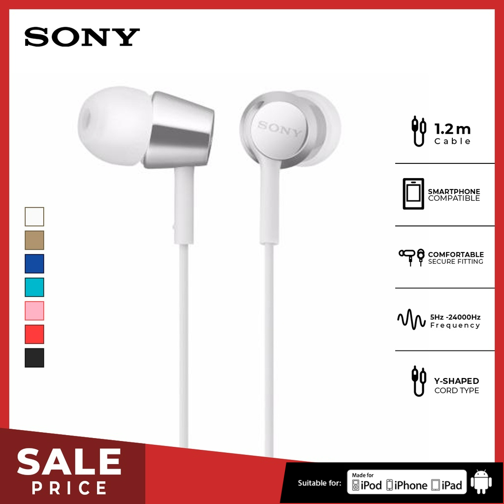 Jual Earphone Sony MDR-EX155AP Handsfree Mass Model In-Ear With Microphone - White Earphone ...