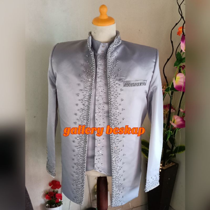 Jual Beskap Jas pengantin/basofi pengantin/beskap silver / beskap ungu ...