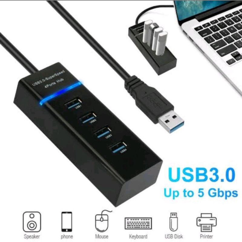 Jual [ SKS ] COD USB HUB 3.0 4 PORT PANJANG KABEL 1.2 METER SUPER SPEED ...