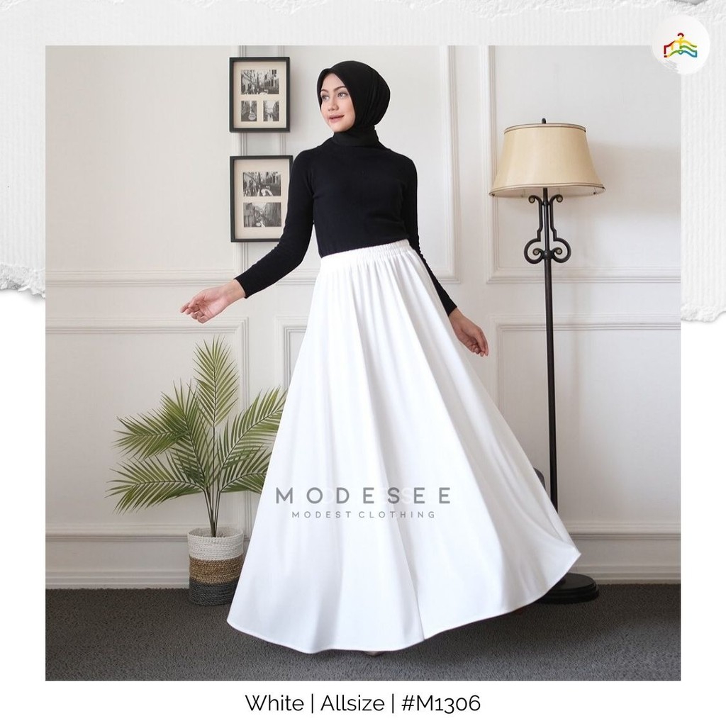 Jual Modesee Rok Payung Panjang Putih Polos Wanita Muslim Circle Skirt ...