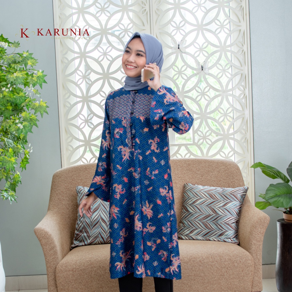 Jual Karunia Batik Muslim Aurora Tunik in Blue | Shopee Indonesia