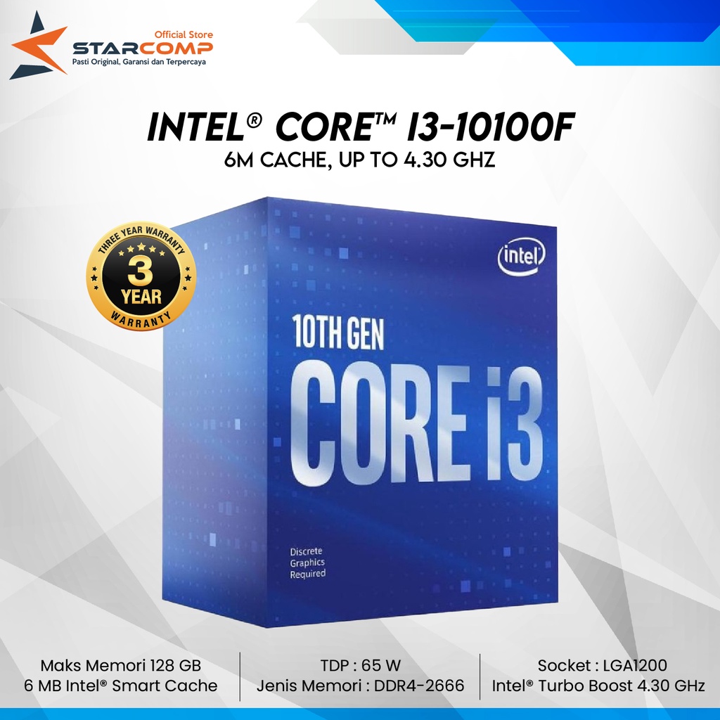 Jual Intel Core i3 10100F 3.6Ghz Up To 4.3Ghz Socket LGA 1200 BOX | Shopee Indonesia