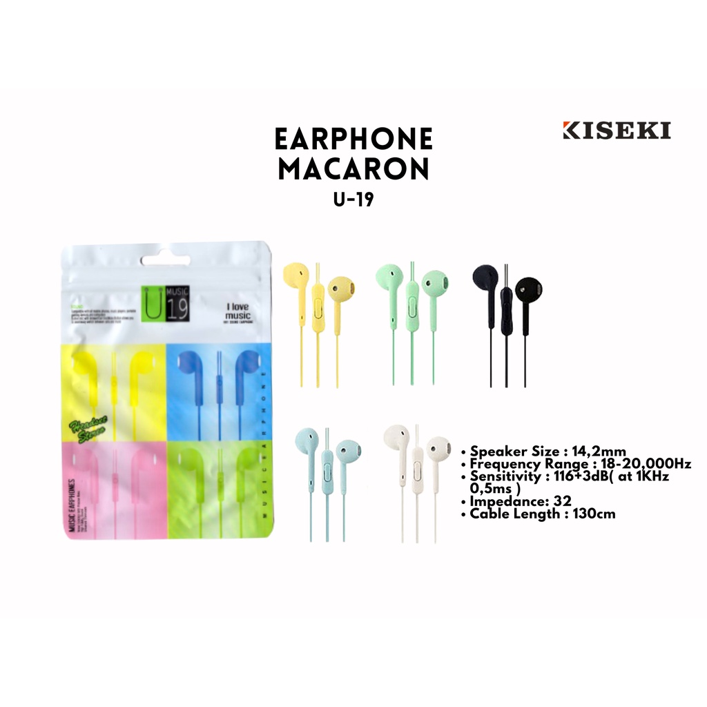 Jual Kiseki Headset Stereo U19 Macaron Handsfree Extra Bass Earphone U ...