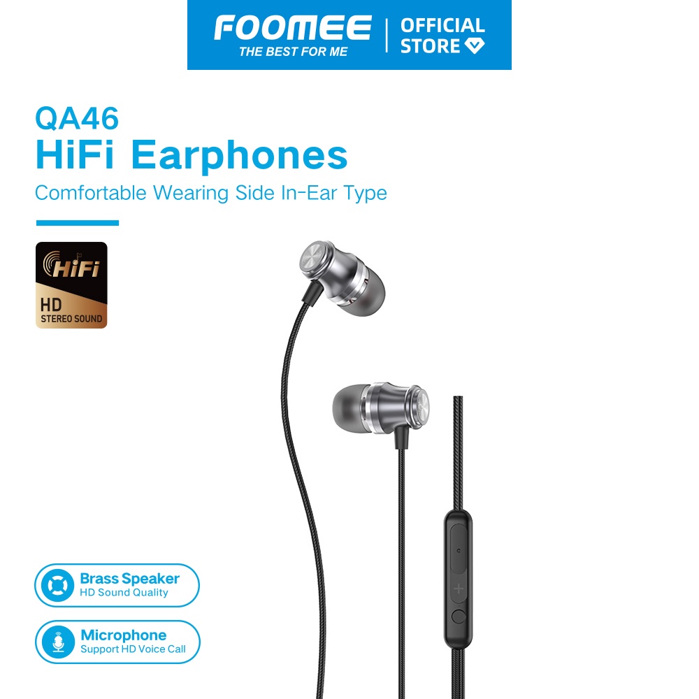 Jual Earphone HIFI Music wired Headset Brass speaker MIC FOOMEE QA46 ...