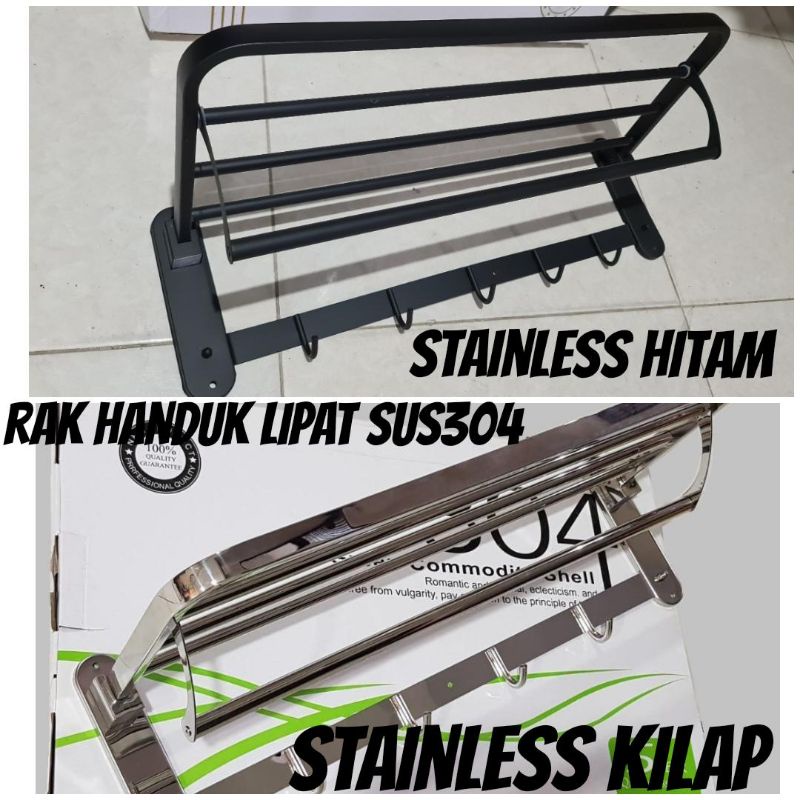 Jual Rak handuk 5 baris lipat hitam / full stainless SUS304 anti karat ...