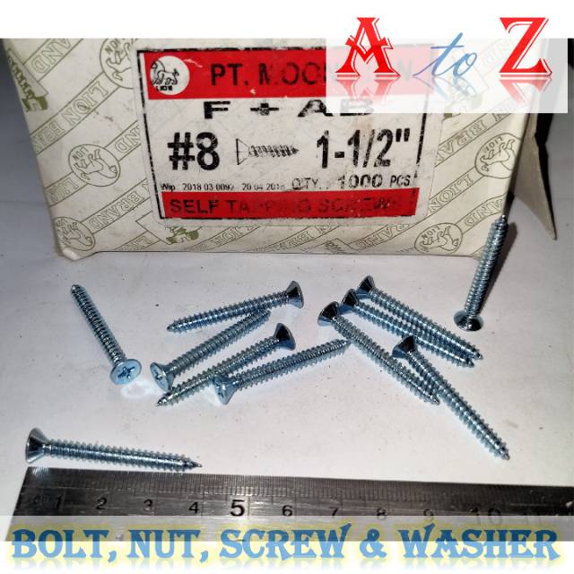 Jual Skrup cacing 8 x 1 1/2 in/screw putih 8 x 1,5"/sekrup tapping FH ...