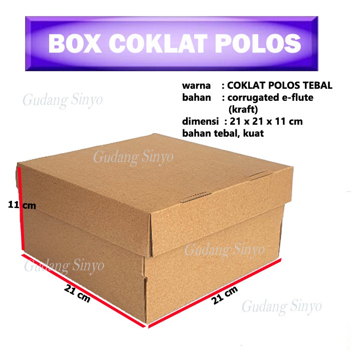 Jual Box Warna Coklat Polos Kraft Tebal Ukuran 21 x 21 x 11 cm (1 Pcs ...