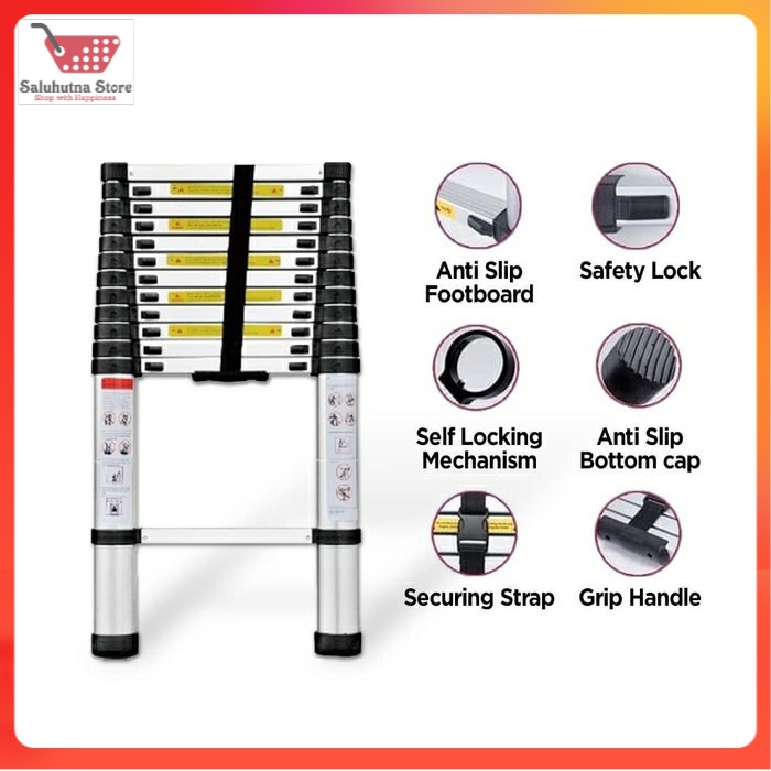 Jual Tangga Single Teleskopik DENKO TLA-16 Telescopic Ladder 15 Steps 5 ...