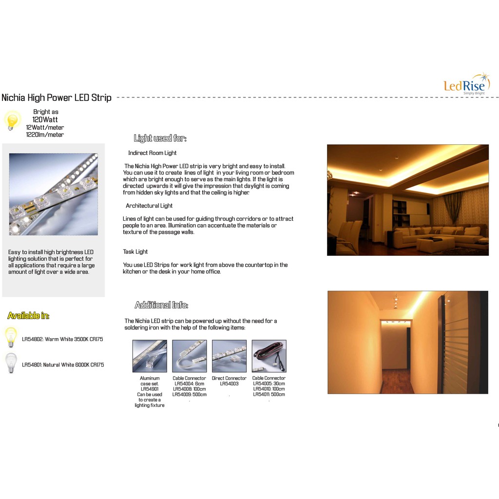 Jual High Power LED strip White 30 LEDs 50cm 12V 6W 610lm Nichia Raijin ...