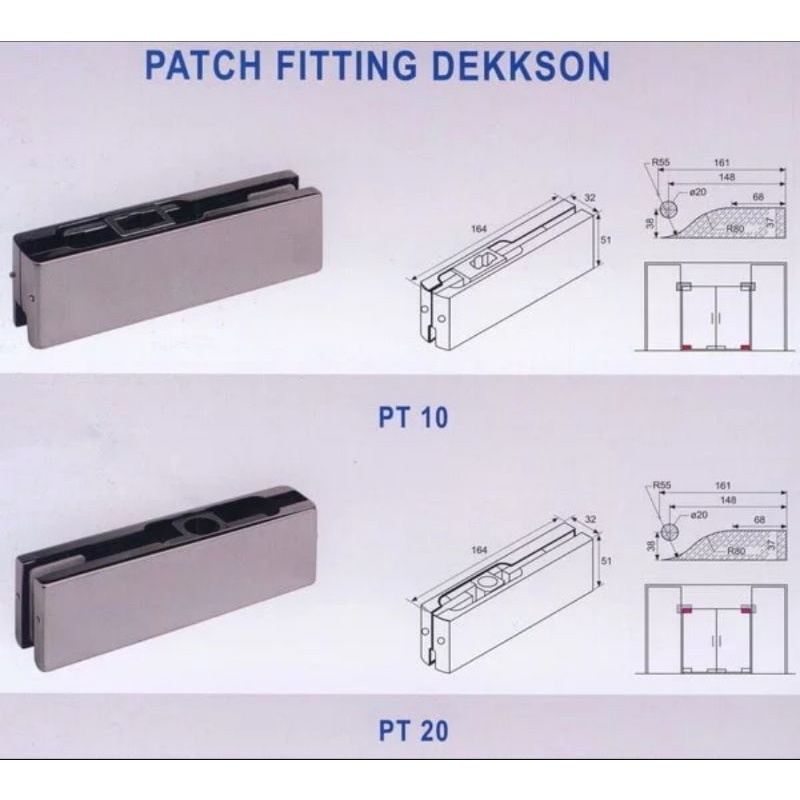Jual PATCH FITTING DEKSON SET PT 10, PT 20, PENJEPIT KACA PINTU KACA ...