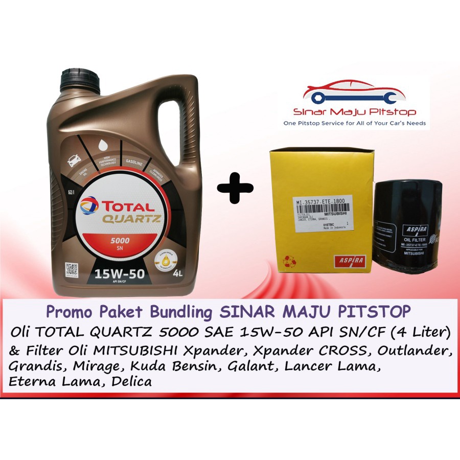 Jual Paket Bundling Oli TOTAL QUARTZ 5000 SAE 15W-50 API SN/CF Original ...