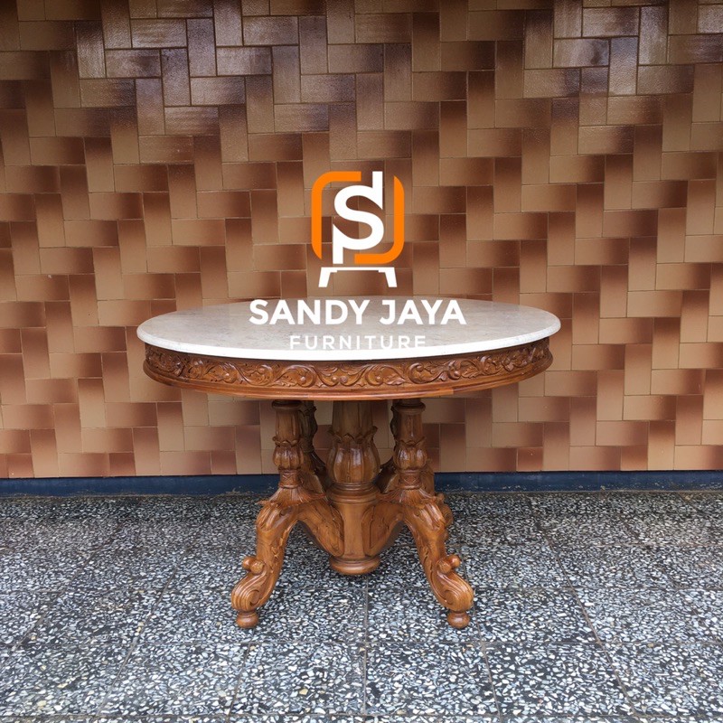 Jual frame meja makan klasik top marmer kayu jati | Shopee Indonesia