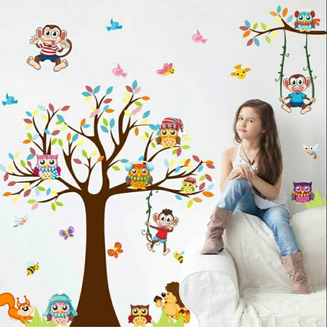 Jual RELIZA WALL STICKER POHON MONYET TREE MONKEY OWL BURUNG STIKER ...