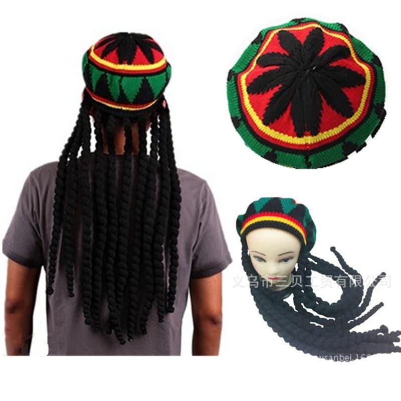Jual Topi kupluk bob marley reggae rasta sudah termasuk rambut ...