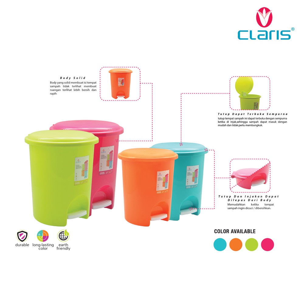 Jual Tempat Sampah Injak Claris Vineeta 1167 Step On Dustbin 20 liter ...
